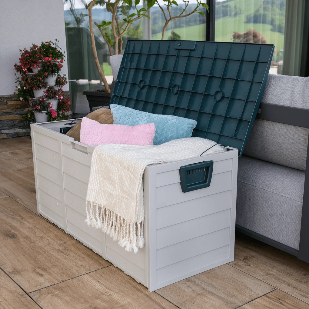 Zahradní úložný box, šedá/zelená, KORTEZ