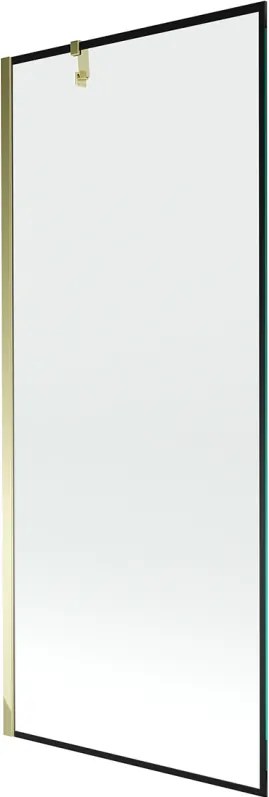 Mexen Next, vanová zástěna 1-křídlová 80 x 150 cm, fixní křídlo, 6 mm čiré sklo s černým vzorem, zlatý profil, 895-080-000-00-70-50