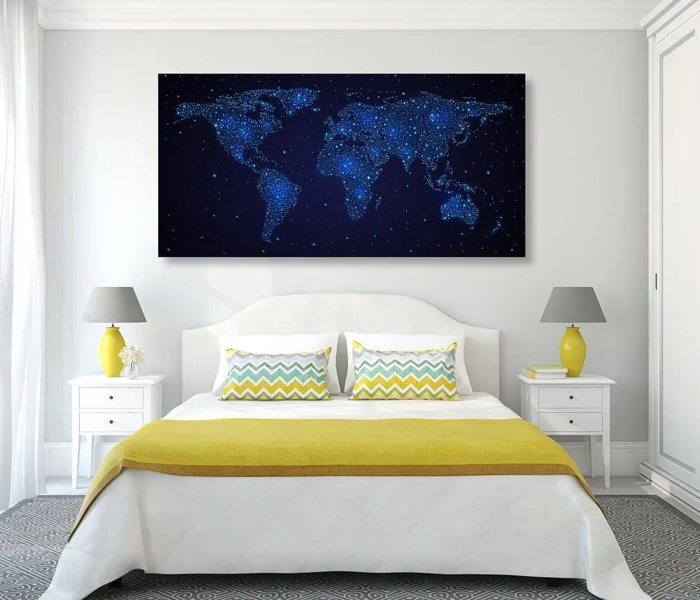 Obraz mapa světa s noční oblohou - 120x60 cm