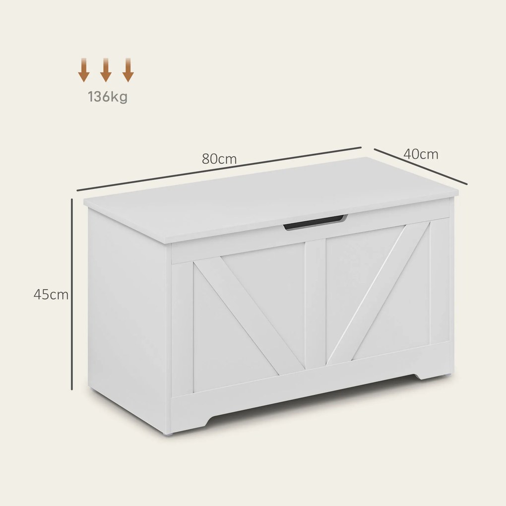 HOMCOM Úložný box do ložnice 100 L Skladovací lavice s bezpečnostním víkem pro předsíň a obývací pokoj 80x40x45 cm Bílá