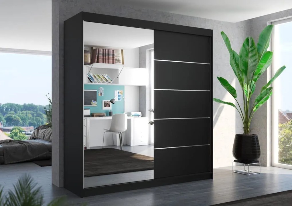 Šatní skříň s posuvnými dveřmi Olivier - 200 cm Barva: Černá/Bílá