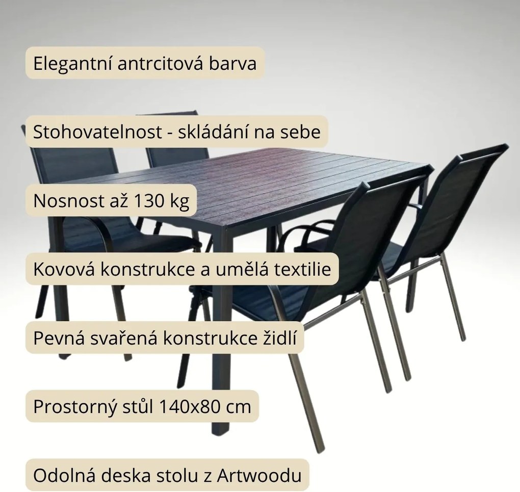 Vikio Venkovní zahradní set 140x80 pro 4 osoby DK302 antracit