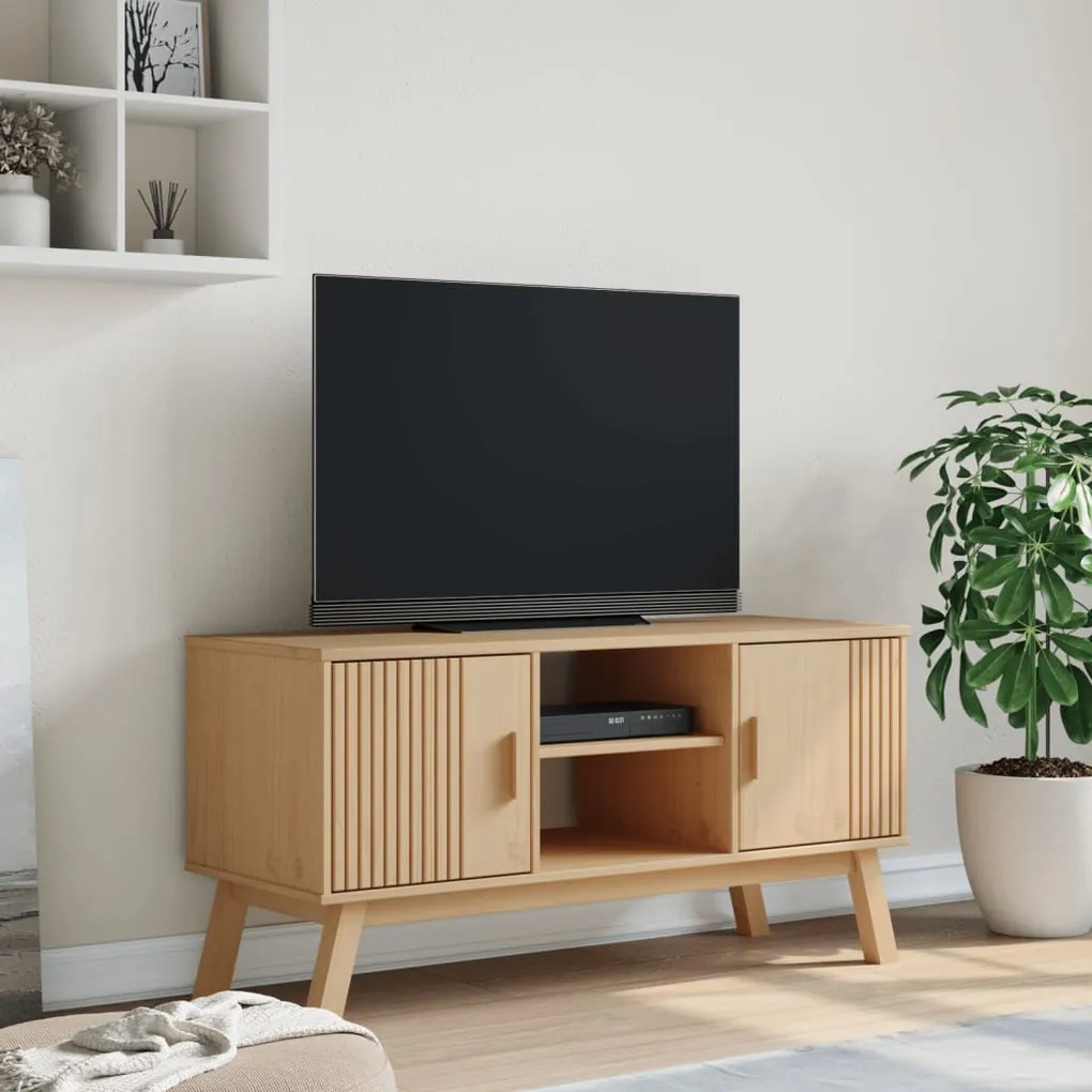 TV skříňka OLDEN hnědá 114 x 43 x 57 cm masivní borové dřevo