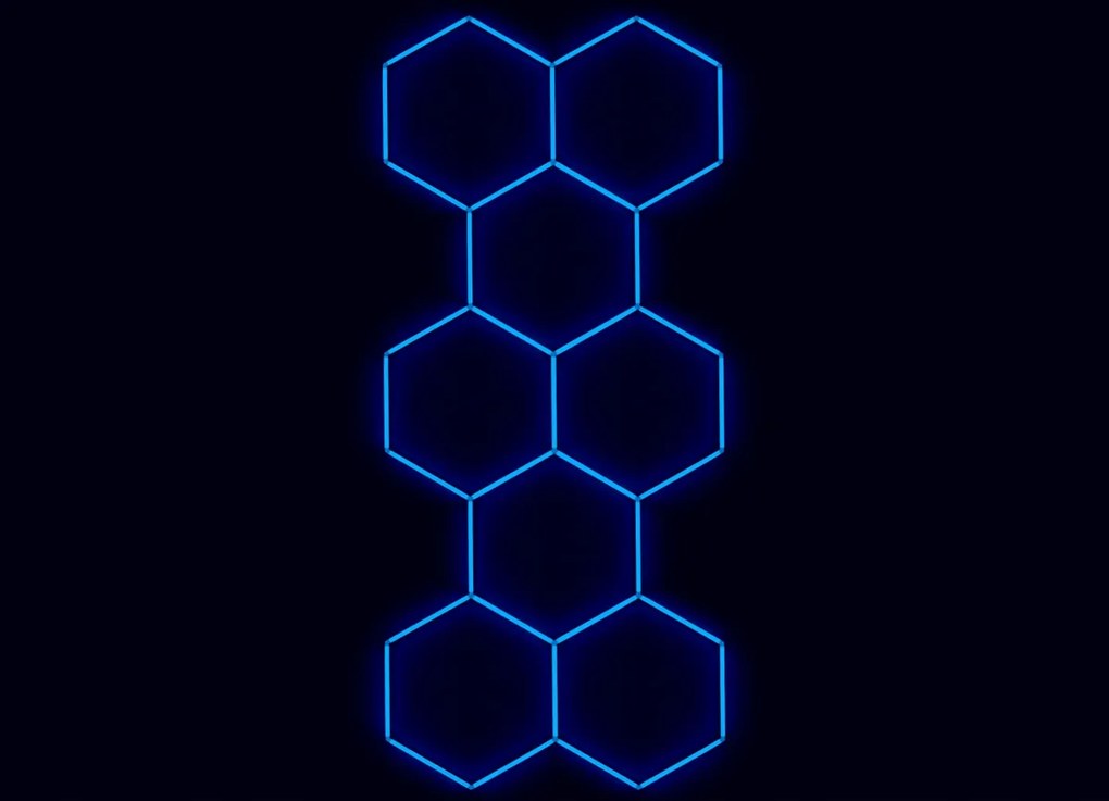 Kompletní Led hexagonové svítidlo modré, rozměr 8 elementů 166 x 386 cm