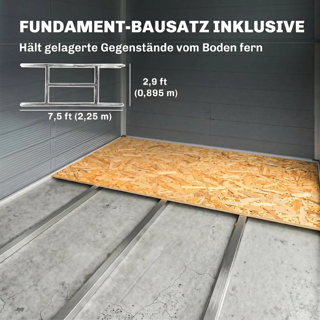 Outsunny kůlna na nářadí 4,1 m³, zahradní kůlna s jednoplášťovou střechou, 240 x 190 x 180/228 cm, kůlna na nářadí s uzamykatelnými dveřmi, okno, gar…