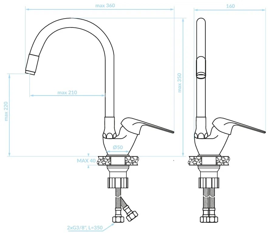 Kuchinox Elza, stojánková dřezová baterie s elastickým ramenem, černá-chromová, LAV-BKE_767D