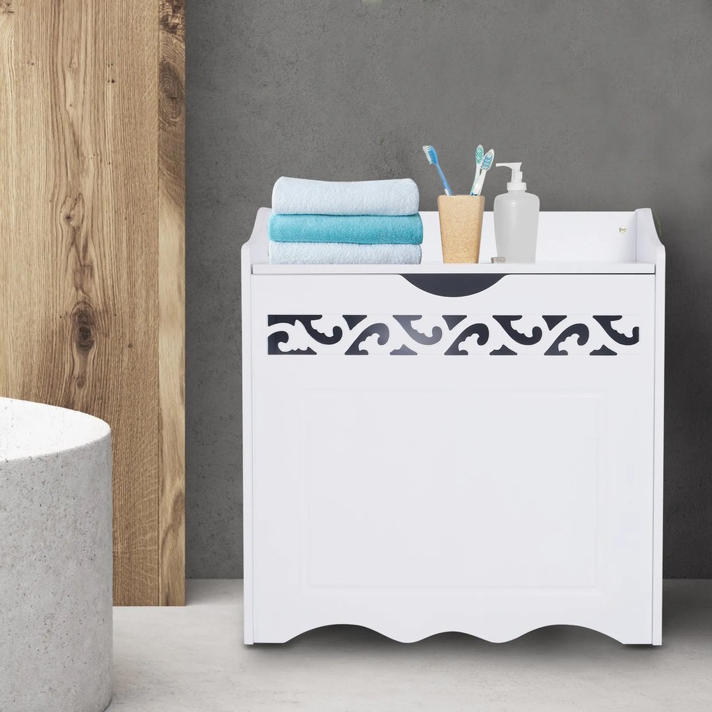 HOMCOM Dřevěný Koupelnový Skříňka, Úložná Skříň pro Ložnici, Obývací Pokoj, 55L x 34Š x 58V cm, Bílá