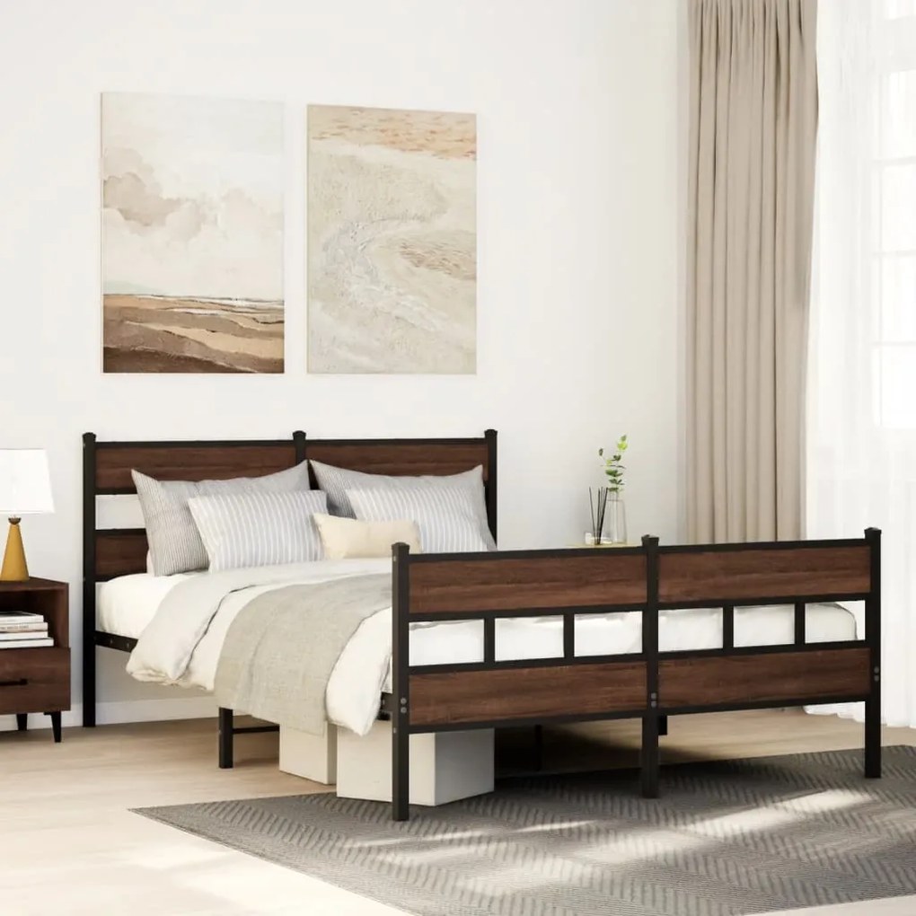 Kovový rám postele bez matrace hnědý dub 150 x 200 cm 3308476