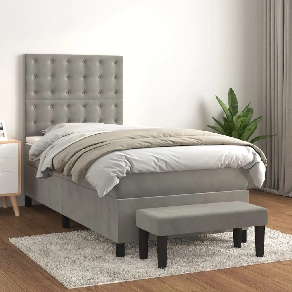 Box spring postel s matrací světle šedá 100x200 cm samet 3138067