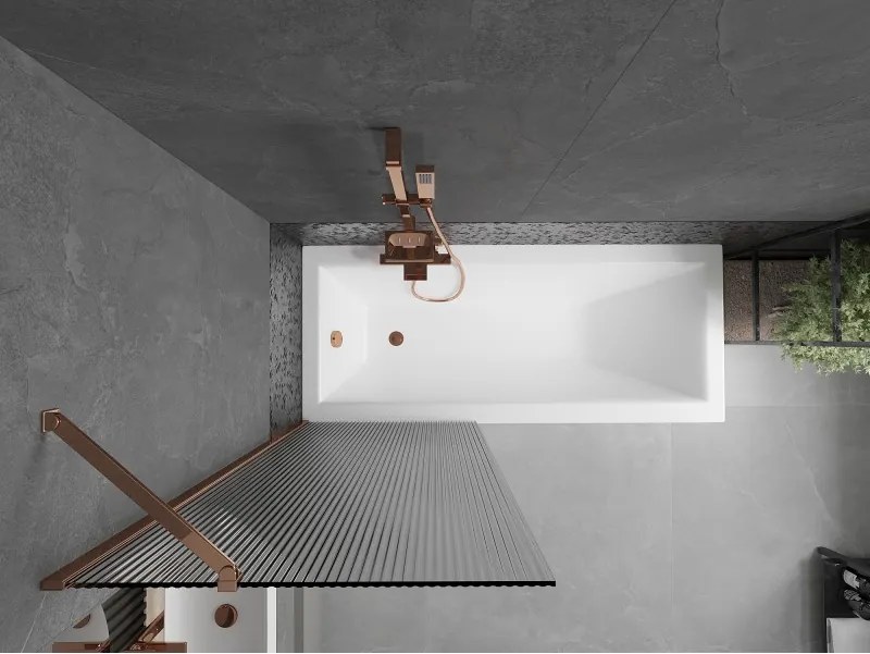 Mexen Next, vanová zástěna 1-křídlová 70 x 150 cm, fixní křídlo, 6 mm sklo s pruhy, růžové zlato profil, 895-070-000-00-09-60
