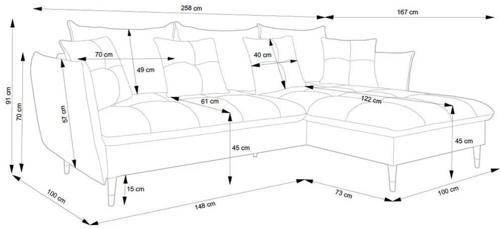 Rohová sedací souprava Glam, béžová látka, pravý roh
