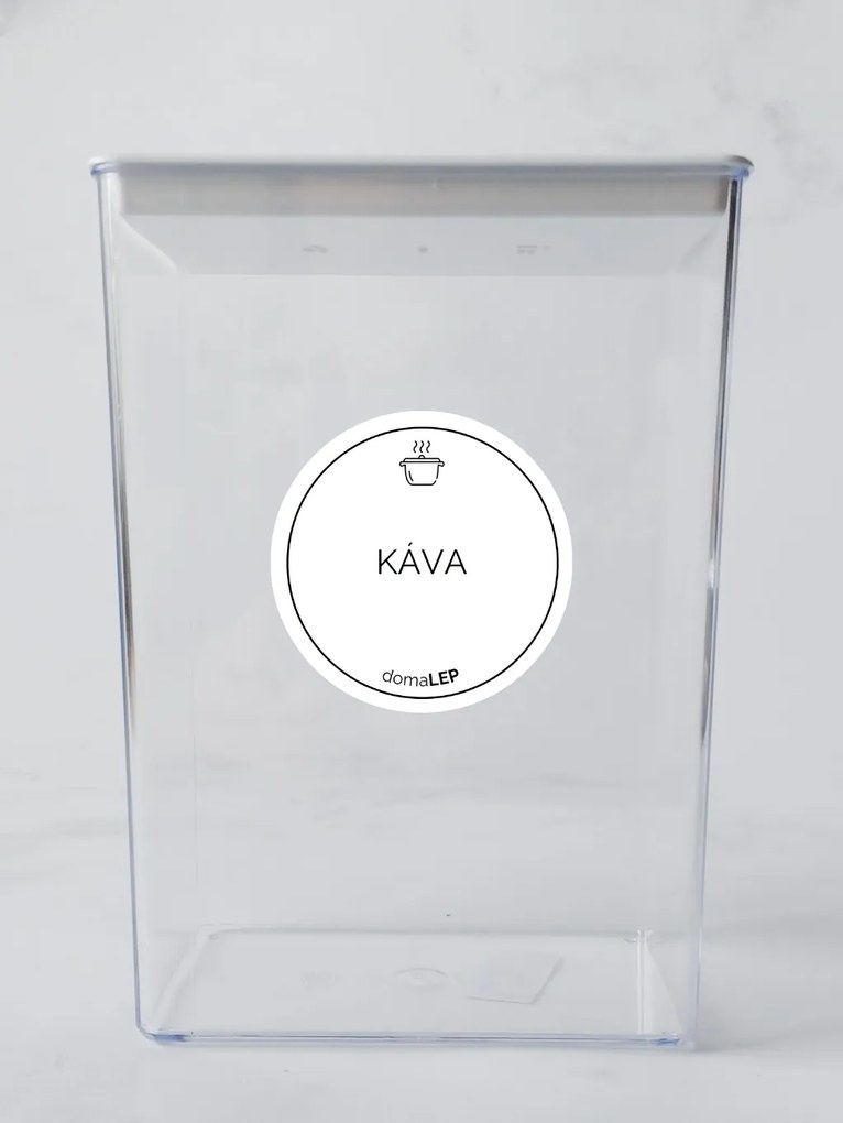 KÁVA – bílá samolepka na dózu, základní písmo, 5 cm | DomaLEP