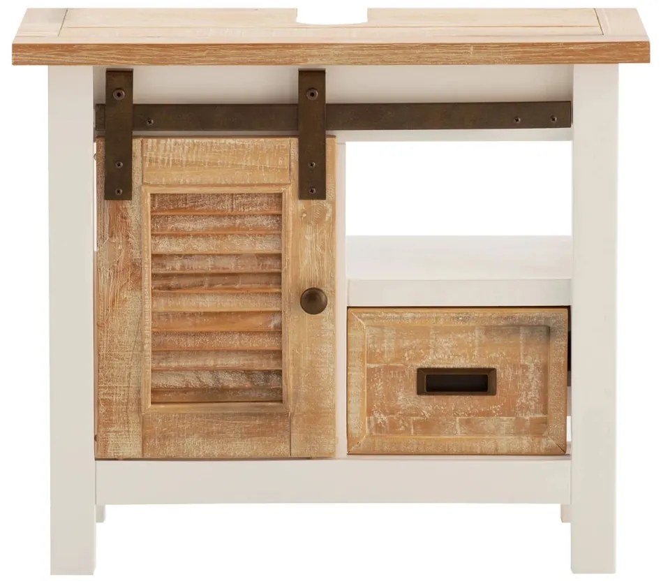 furniture-nabytek.cz - Masivní spodní skříňka pod dřez Caprino z borovice a MDF, lakovaná, bílá/hnědá – 70×35×60 cm