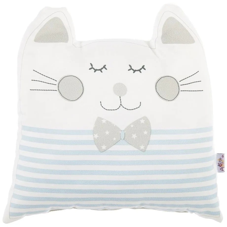 Modrý dětský polštářek s příměsí bavlny Mike & Co. NEW YORK Pillow Toy Big Cat, 29 x 29 cm