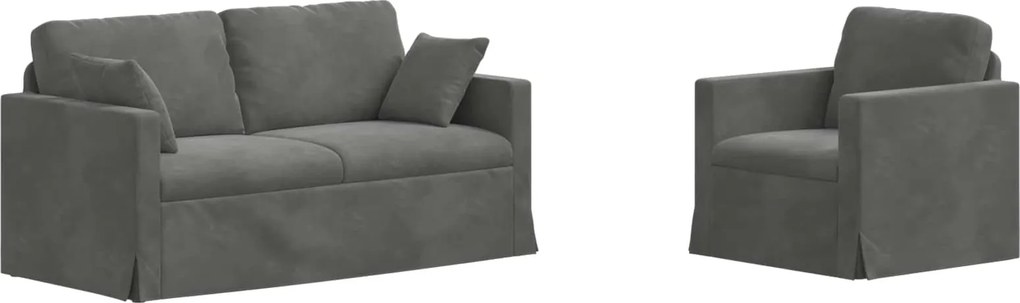 Set pohovek 2 ks Tmavě šedá samet 3407552