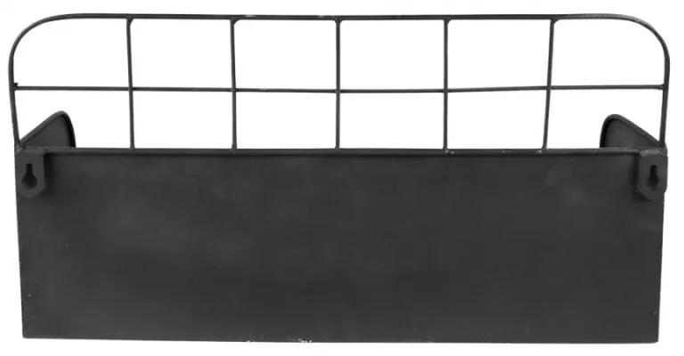 Černá antik nástěnná kovová polička – 38x14x20 cm