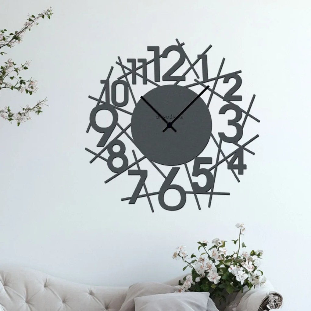 dřevo života Nástěnné hodiny NUMERO Zvolte barvu dekoru: Horský dub, Zvolte velikost hodin (cm): 35x35, Barva ručiček: Černé