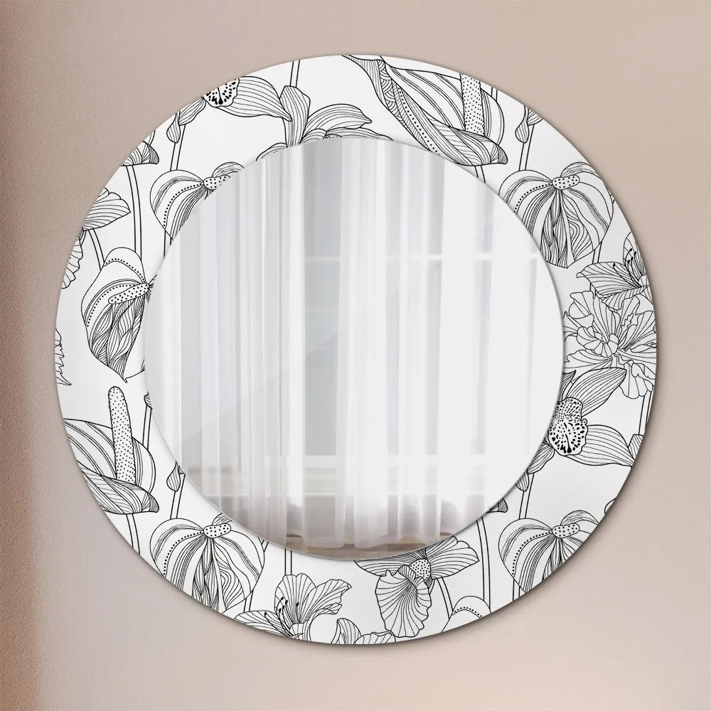 Kulaté zrcadlo tištěný rám Květinový vzor fi 50 cm