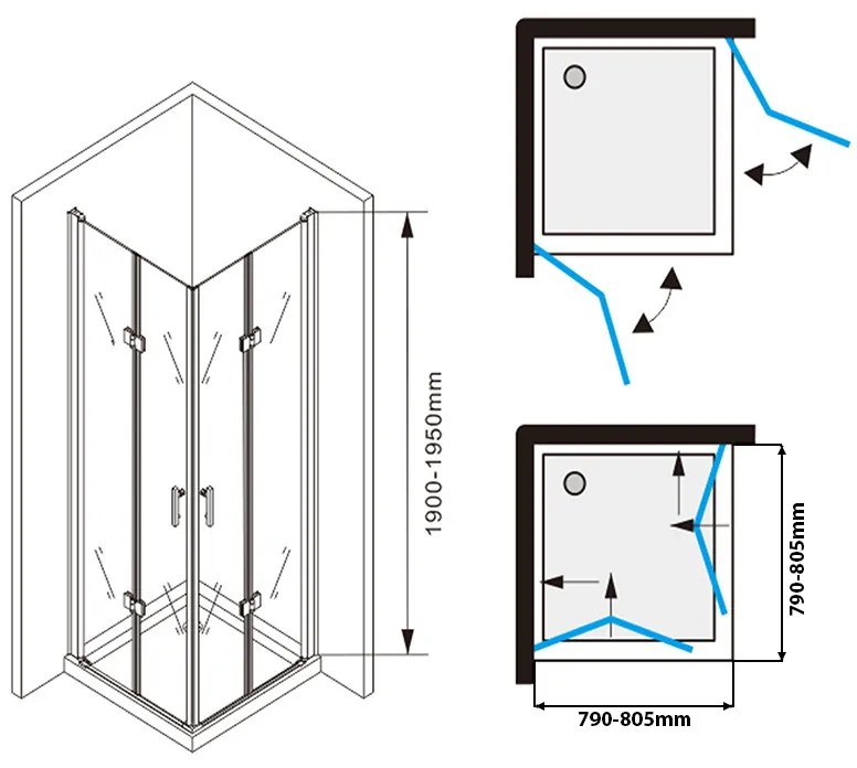 BPS-koupelny Čtvercový sprchový kout HYD-SK08B 80x80 černá/transparent + vanička HYD-SSV-ST02A bílá