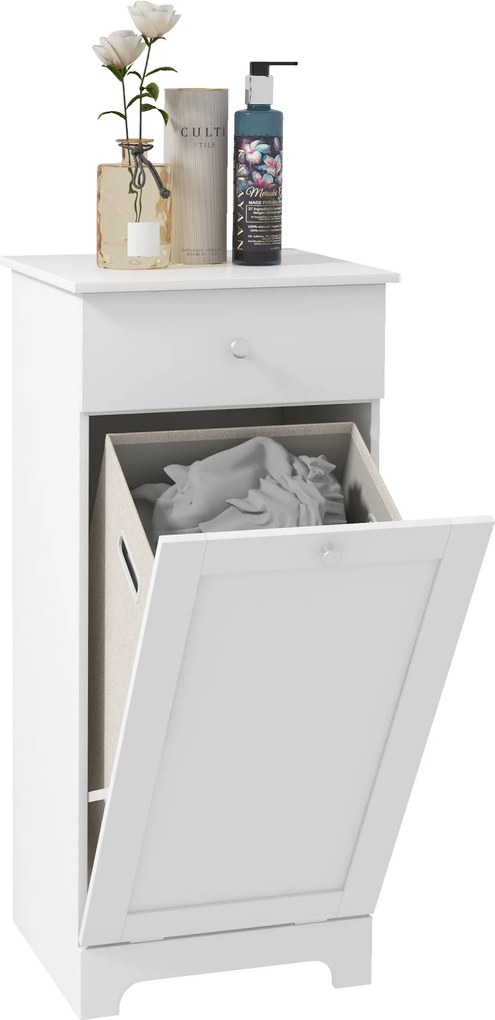 HOMCOM Koupelnová skříňka s skládacím košem na prádlo, úložná skříňka se šuplíkem - 40D x 40Š x 90,5V cm - Bílá