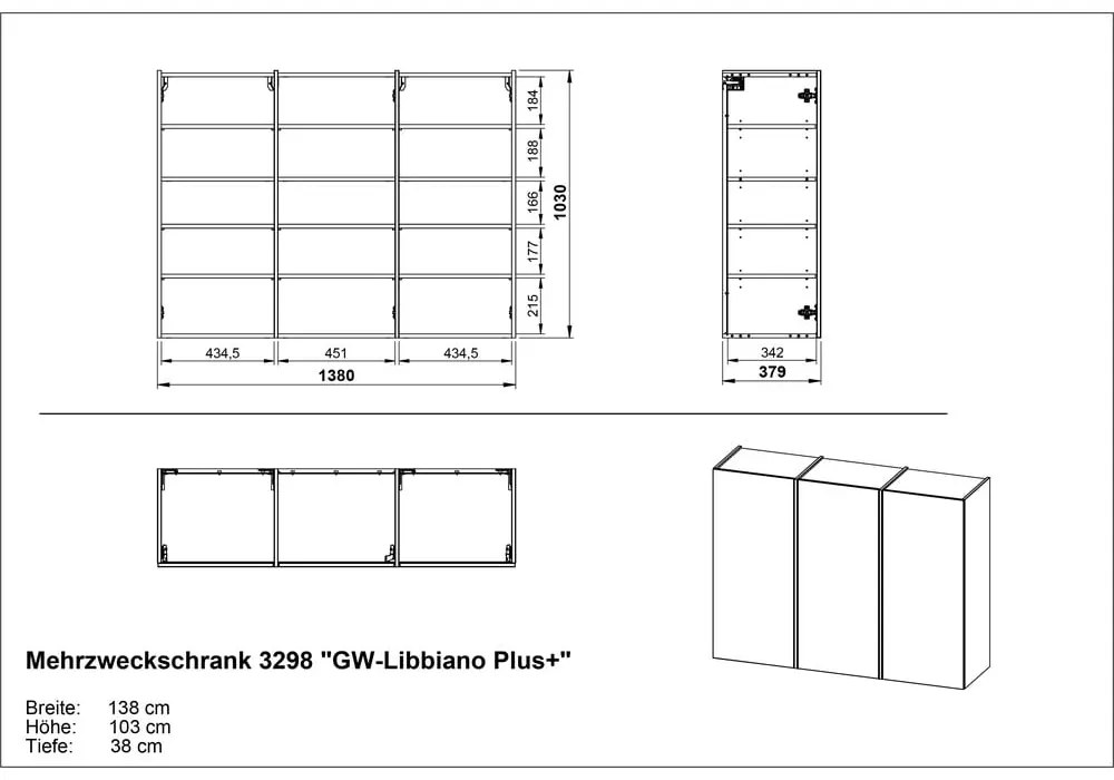 Krémová předsíňová skříňka 138x103x38 cm Libbiano – Germania