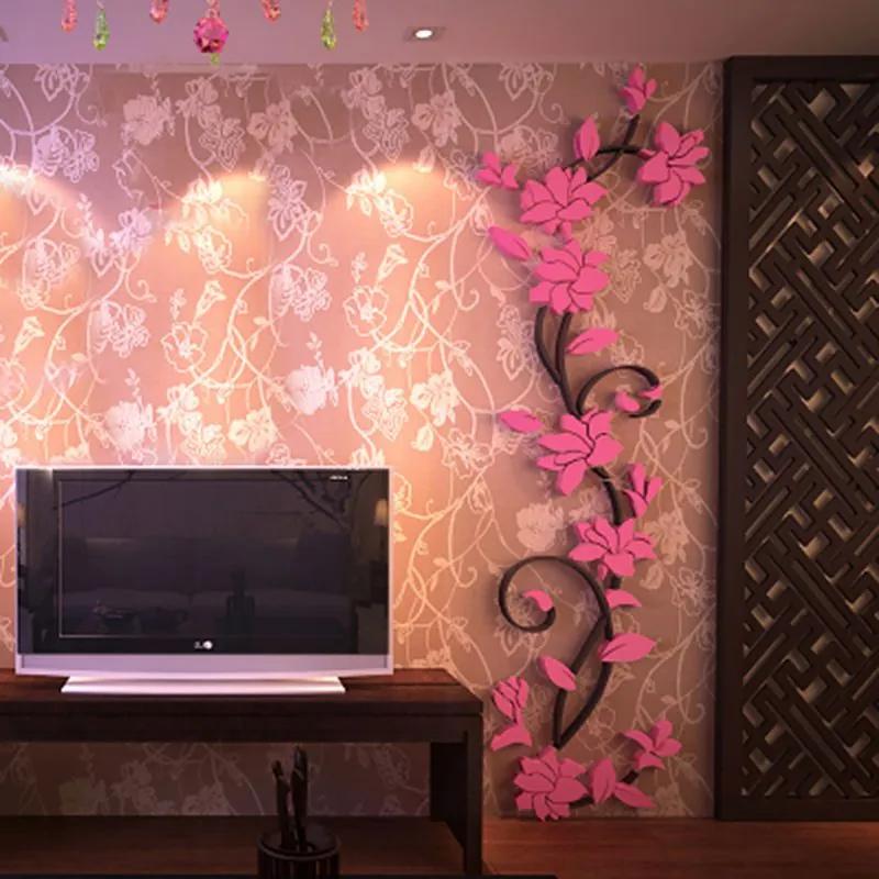 Živá Zeď Samolepka na zeď Světle růžové 3D Kytky Velikost: XL-150 x 45 cm