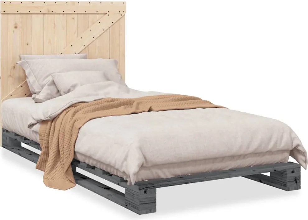 Rám postele s čelem šedý 100 x 200 cm masivní borové dřevo 3281563