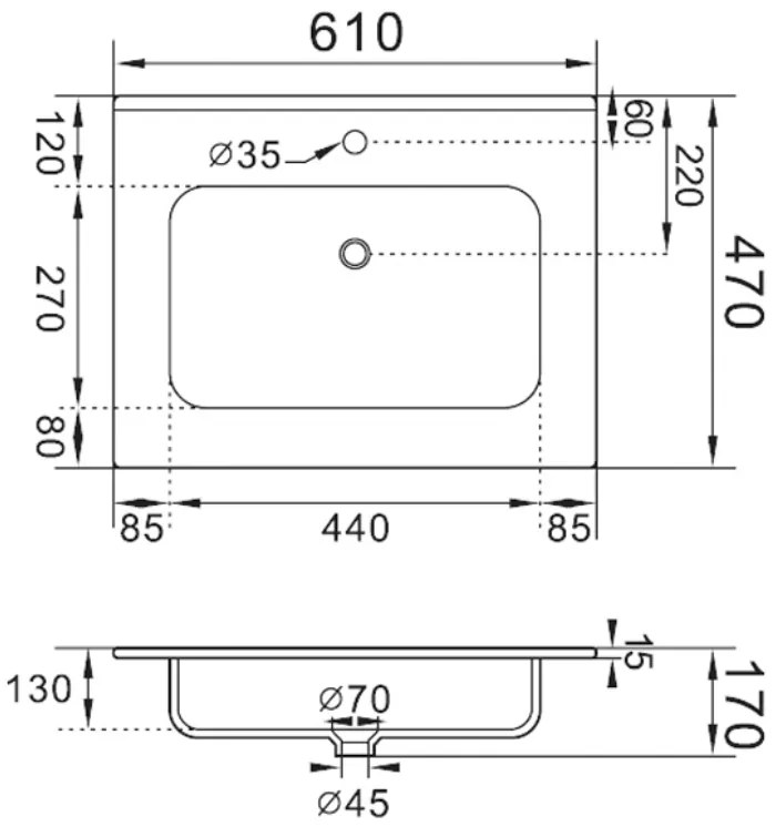 FTD Zápustné umyvadlo - UM.602, 60 cm, keramické, bílá