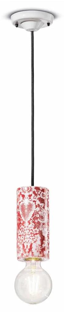 PI závěsná lampa, květinový vzor Ø 8 cm červená/bílá