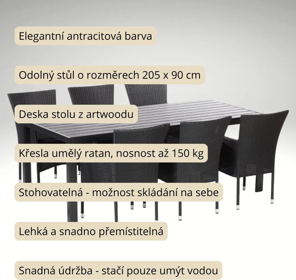 Vikio Zahradní jídelní set 205x90 cm pro 6 osob DT252