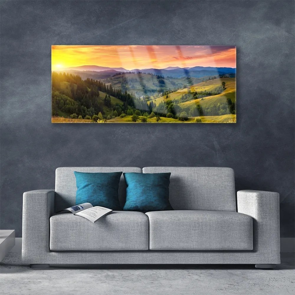 Plexisklo-obraz Krajina Louka Západ 125x50 cm
