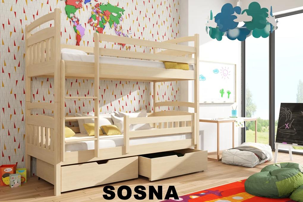 Dětská patrová postel Gábi 190x90 cm s úložným prostorem borovice masiv