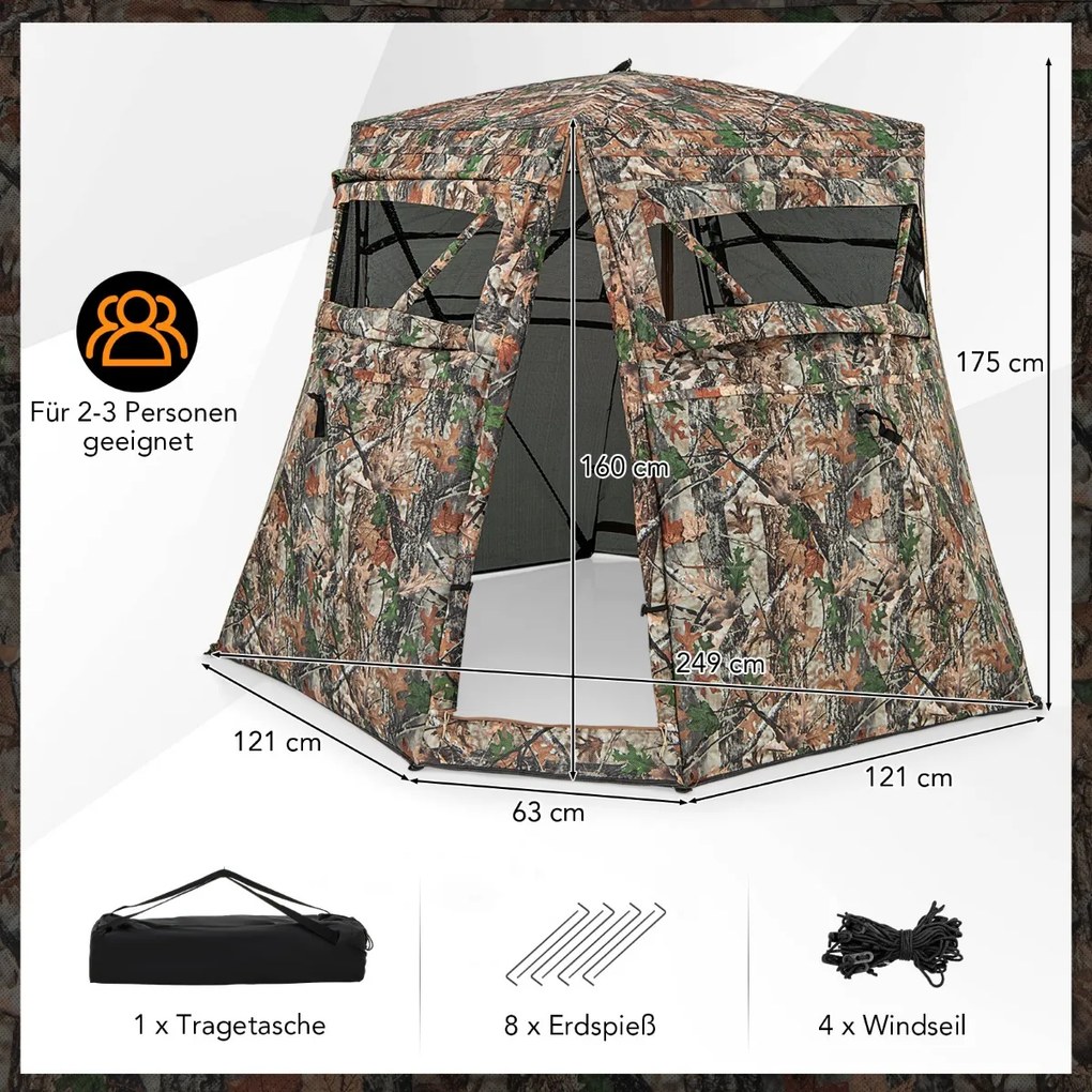 Costway Lovecký stan pro 2-3 osoby 360° průhledný pro lov jelenů a divokých