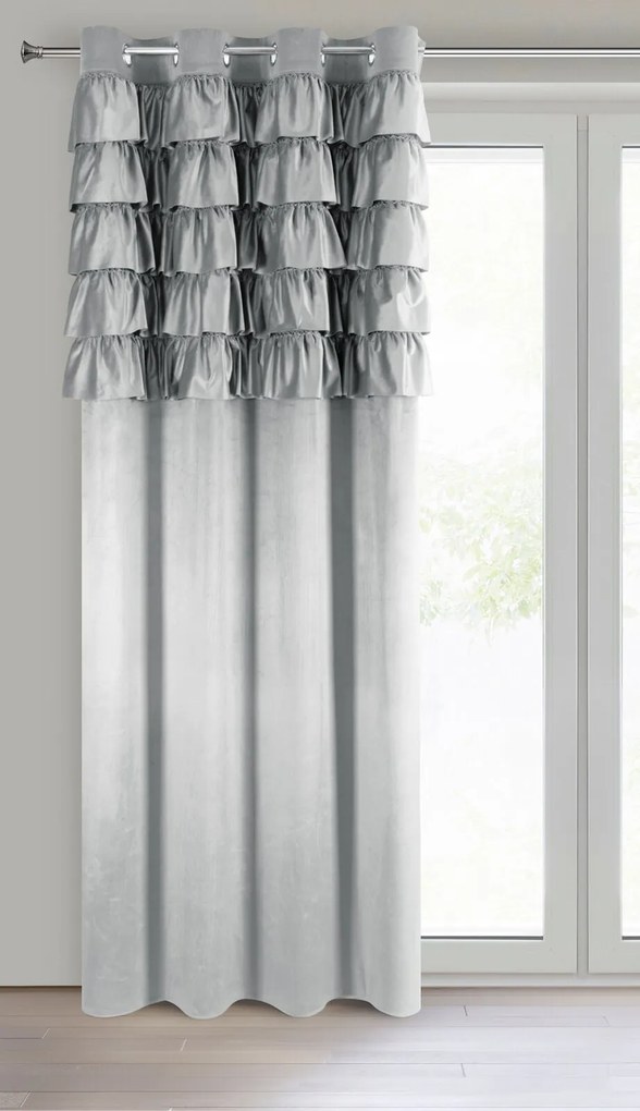 ZATEMŇOVACÍ ZÁVĚS NA KROUŽCÍCH AURA 140X250 CM STŘÍBRNÁ