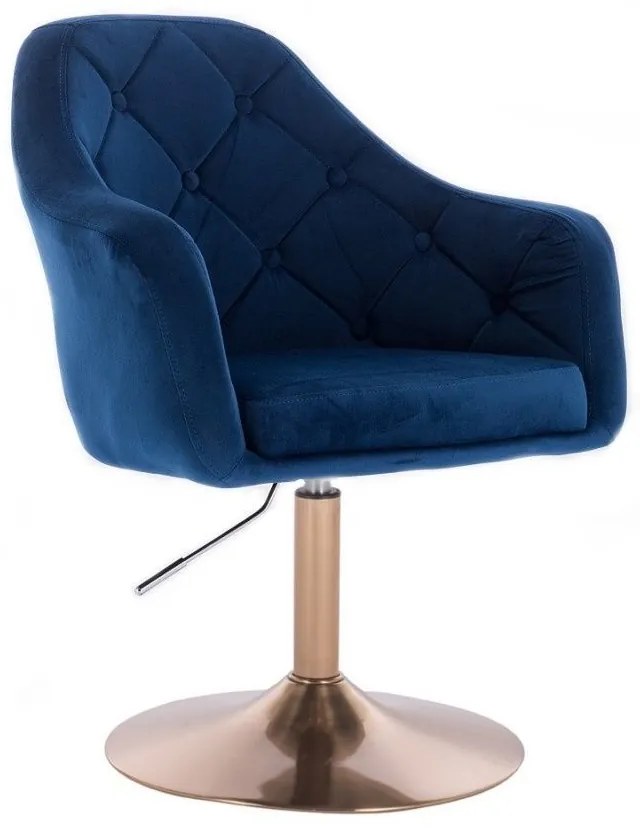 LuxuryForm DESIGN Otočné křeslo ANDORA VELUR  na zlatém talíři - modré