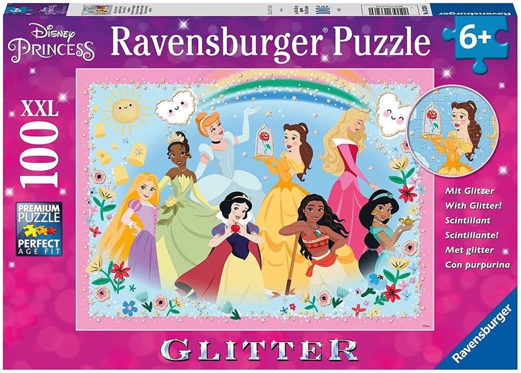 Ravensburger třpytivé puzzle disney princezny: silné, krásné a neuvěřitelně odvážné xxl 100 dílků