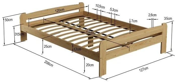 Eureka Postele HERA z přírodního dřeva včetně roštu borovice světlá 120 x 200