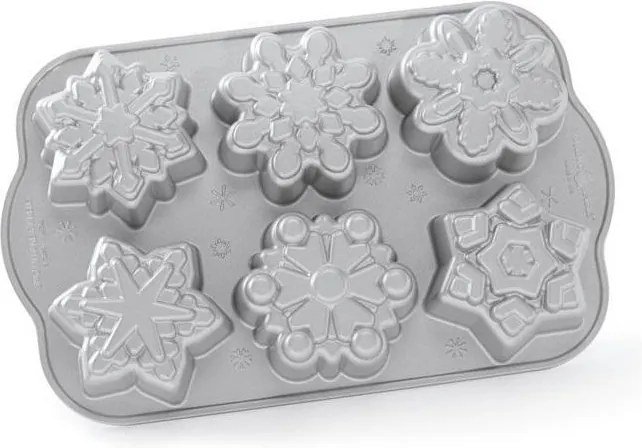 Nordic Ware Hliníková forma na pečení Frozen Snowflakes, šedá barva, kov