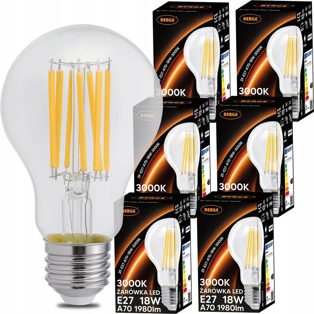 BERGE SADA 6x LED žárovka E27 18W 1980lm 3000K - teplá bílá