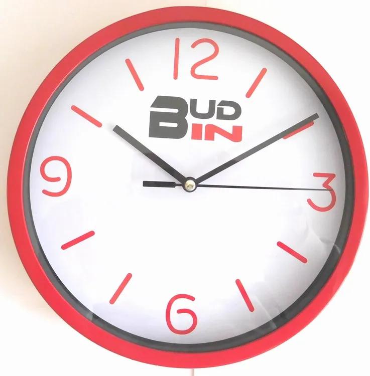 Červené nástěnné netikající hodiny s plynulým chodem BUD-IN C1702.2