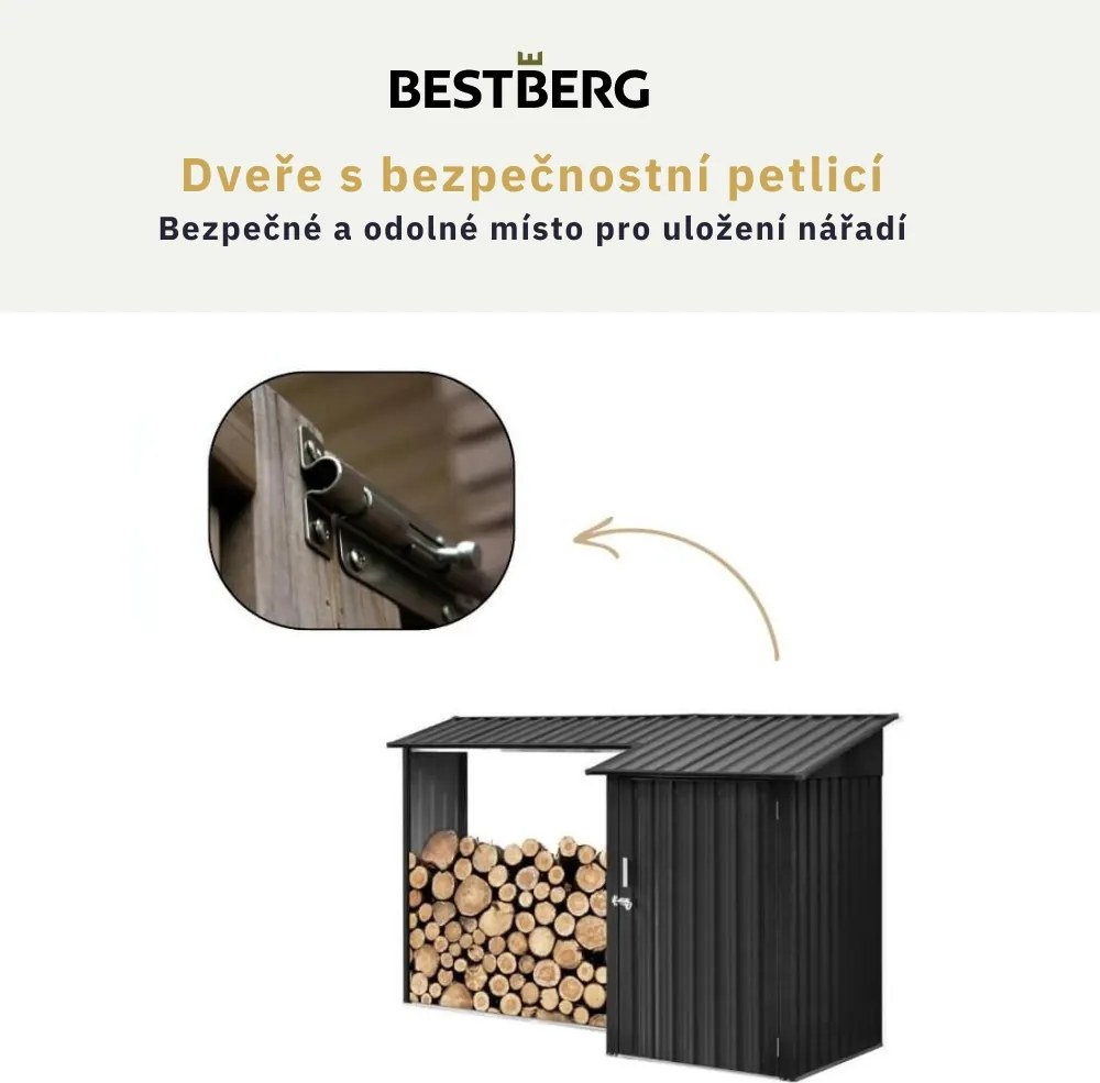Zahradní dřevník BestBerg DD-3A / 2,8 m² / 270 x 105 x 158 cm / šedá