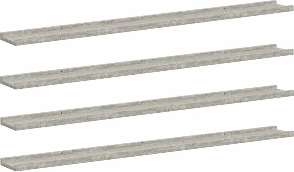 Nástěnné police 4 ks betonově šedé 115 x 9 x 3 cm 326708