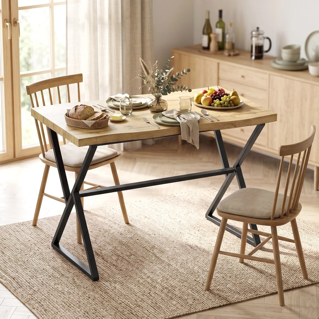 HOMCOM jídelní stůl pro 2 osoby, kuchyňský stůl, moderní styl s tlustou stolní deskou, 110 x 67 x 75,5 cm, černá a dub