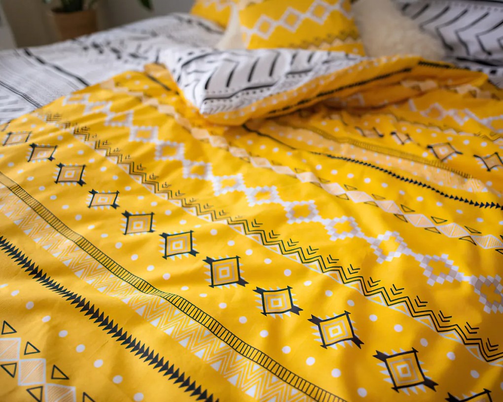 Jahu DITA MAYA geometrické vzory, žluté, 3 dílné, bavlna hladká, 140x200cm + 70x90cm + 40x40cm