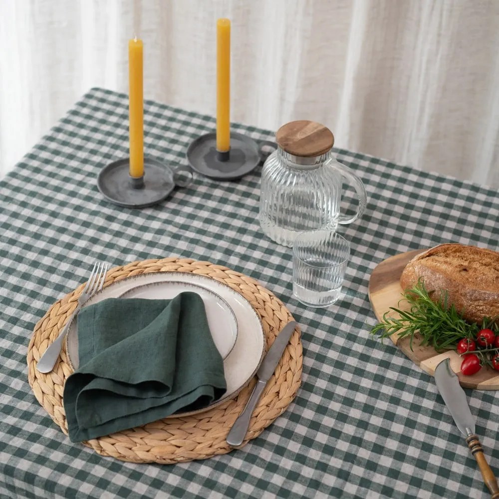 Lněný ubrus 140x250 cm Forest Green Gingham – Linen Tales
