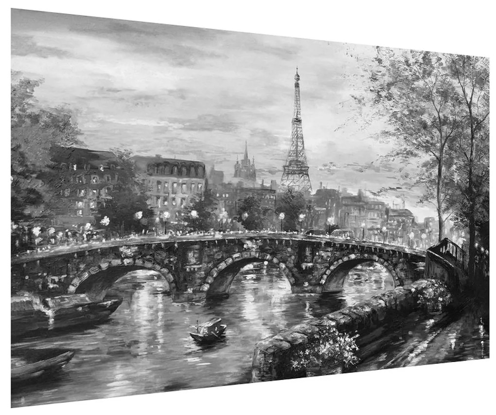 Obraz černobílé krajiny s Eiffelovou věží (120x80 cm)