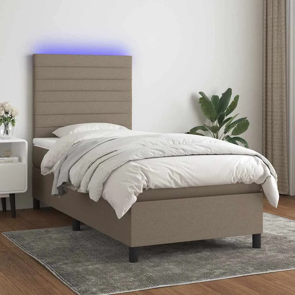 Box spring postel s matrací a LED taupe 90x190 cm textil