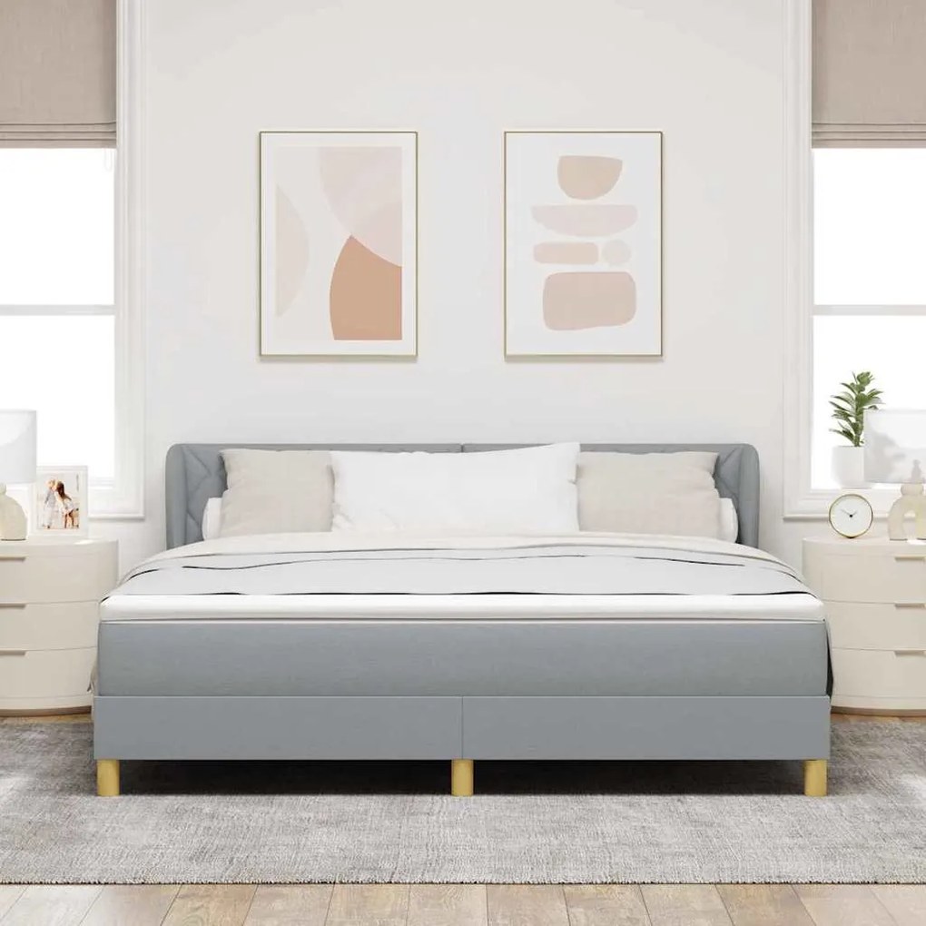 Postel s boxspringem s čelo Světle šedá 180 x 200 cm textil 3340290