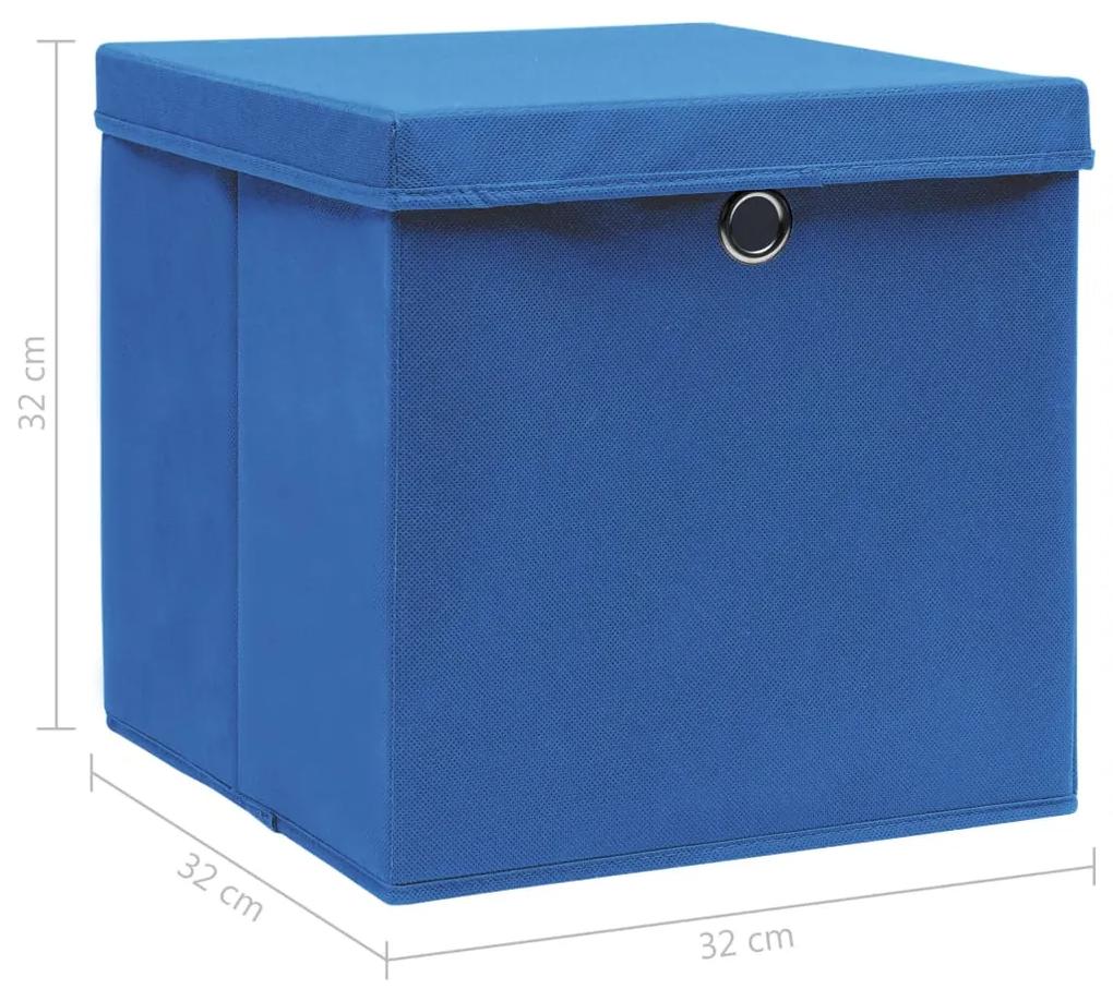 Úložné boxy s víky 10 ks modré 32 x 32 x 32 cm textil - Default Title
