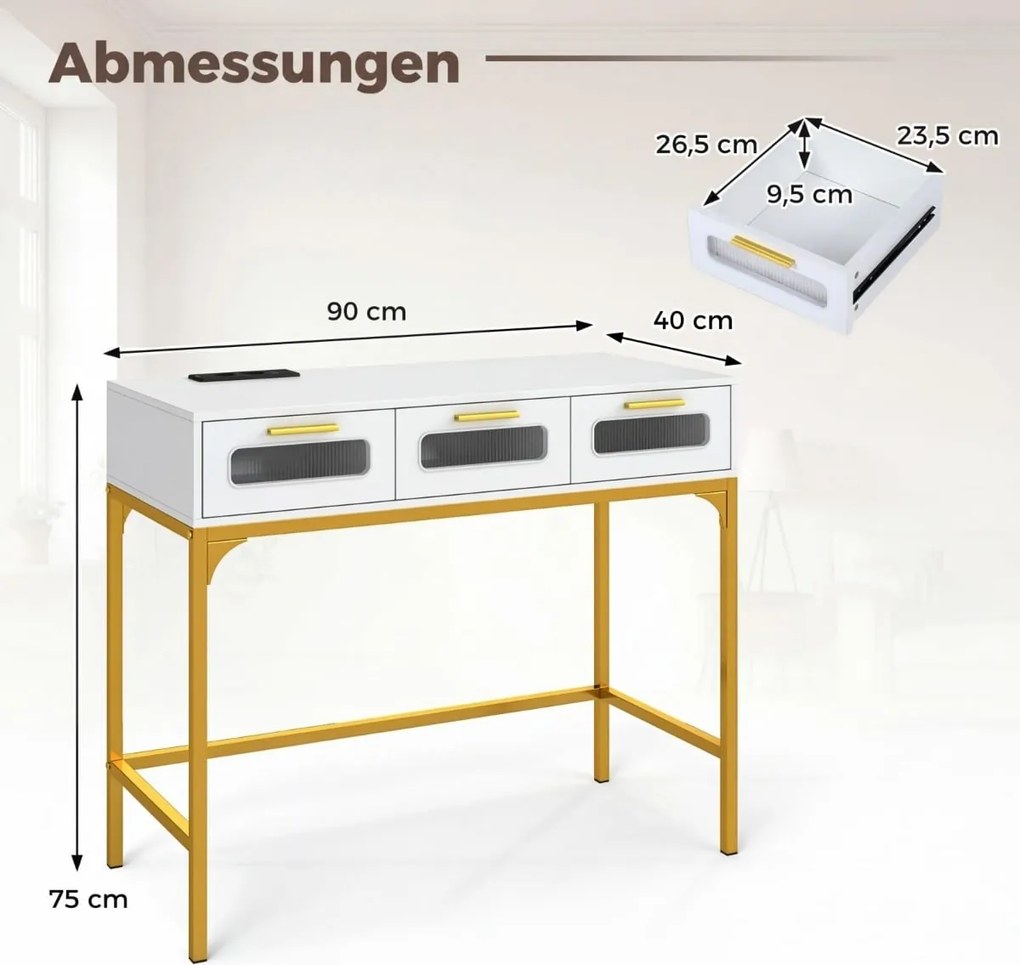 Costway Konzolový stolek s LED světly a nabíjecí stanicí úzký – 90 × 40 × 75 cm